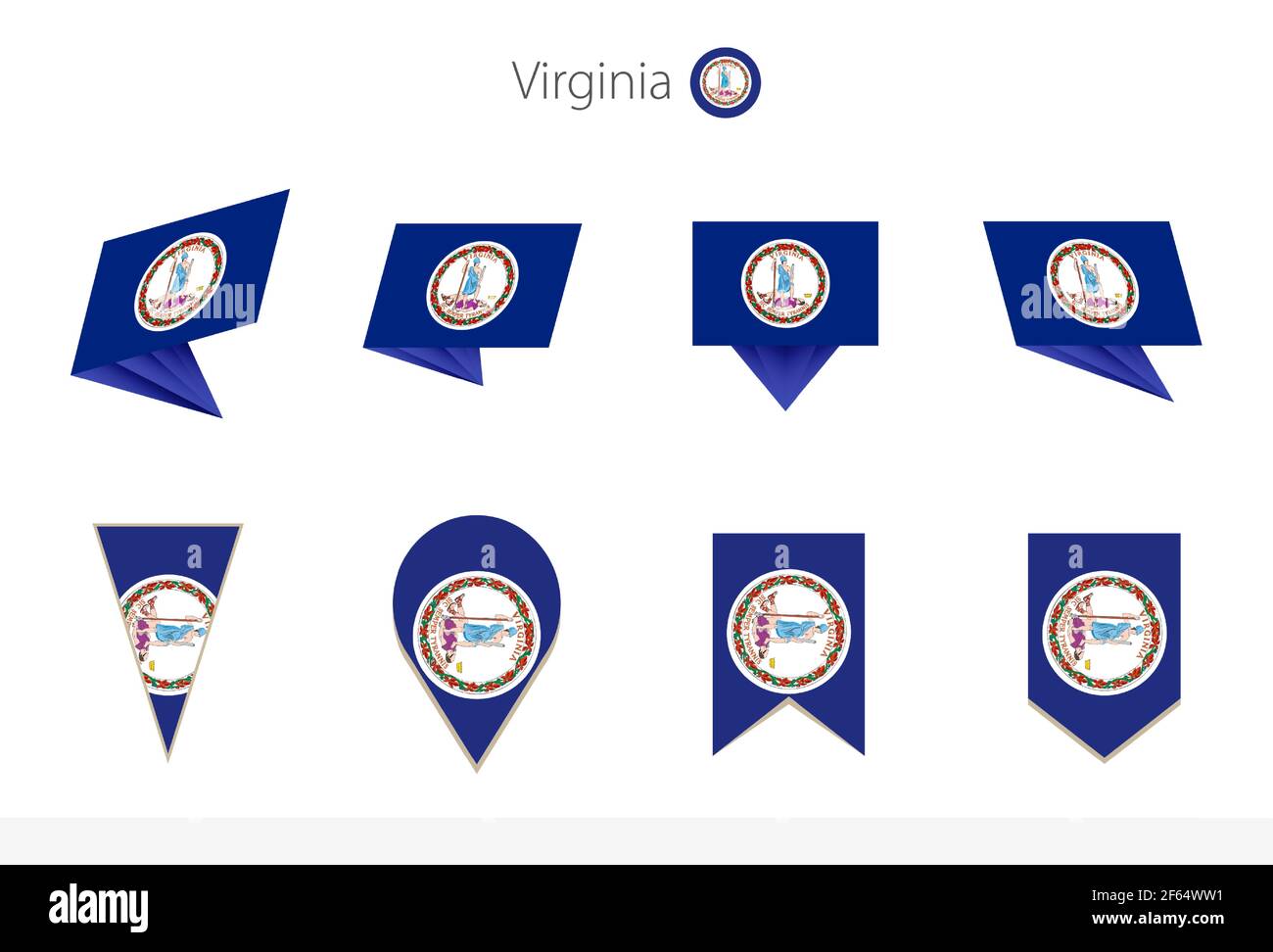 Virginia US State flag collection, eight versions of Virginia vector ...