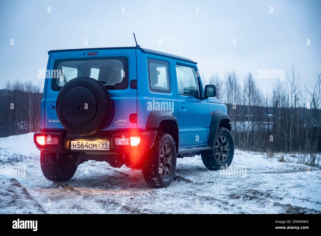 Moscow, Russia - January 24, 2020: Rear view of the new blue Suzuki ...