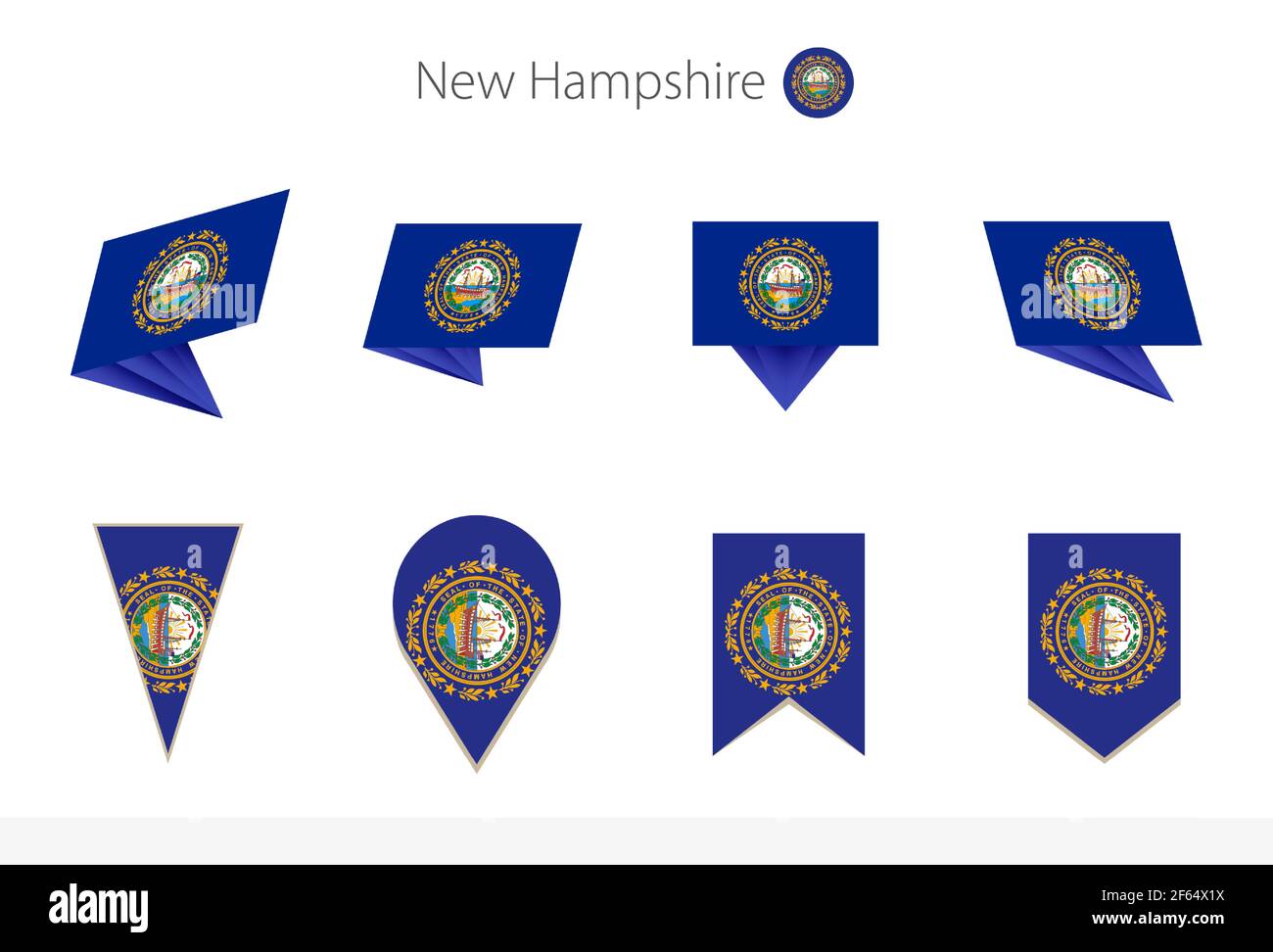 New Hampshire US State flag collection, eight versions of New Hampshire ...