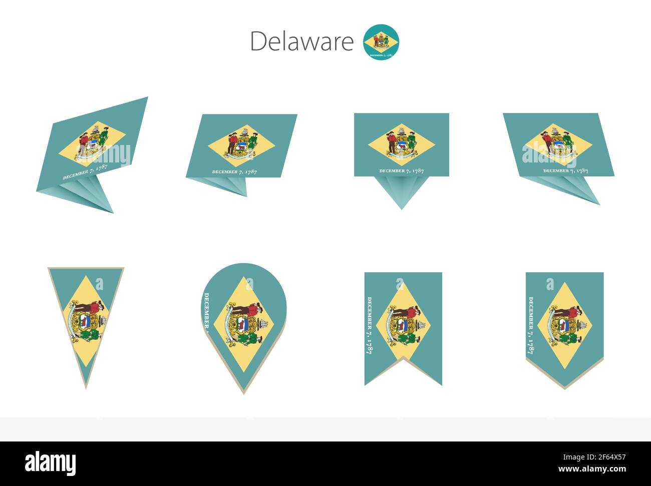 Delaware US State flag collection, eight versions of Delaware vector ...