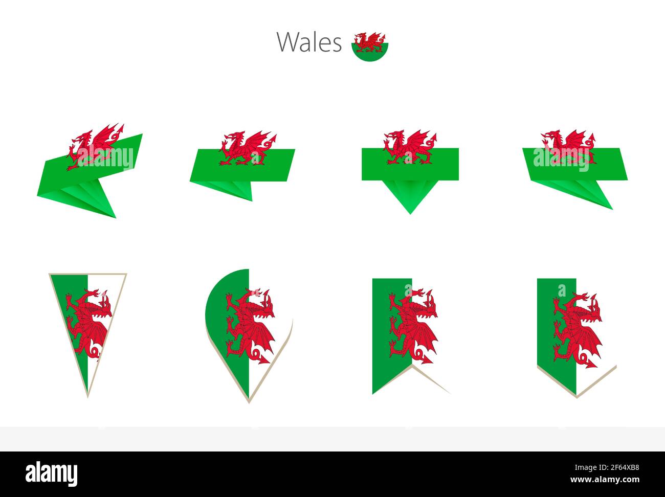 Wales national flag collection, eight versions of Wales vector flags ...