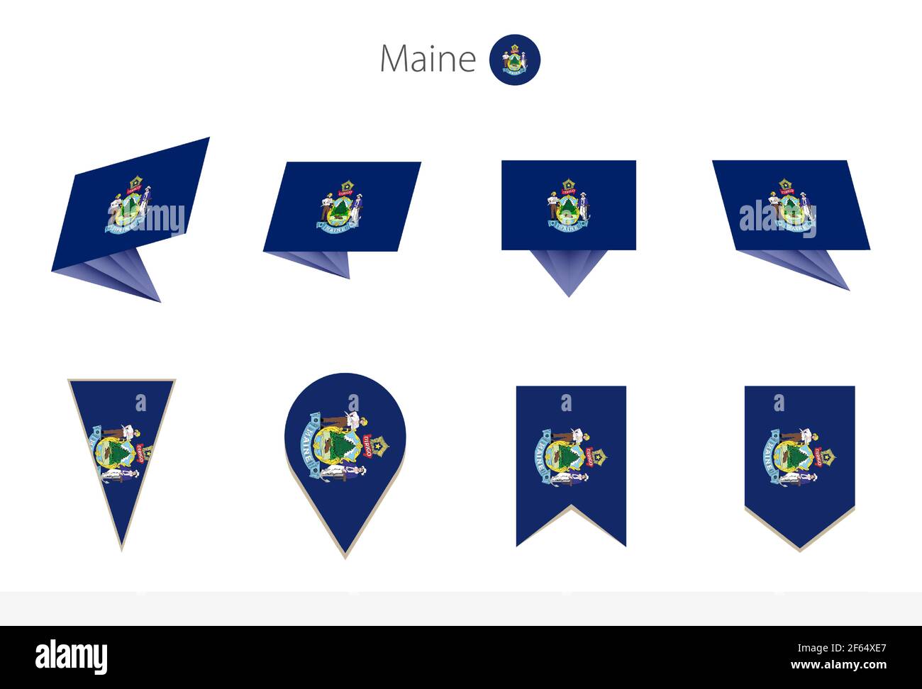 Maine US State flag collection, eight versions of Maine vector flags ...