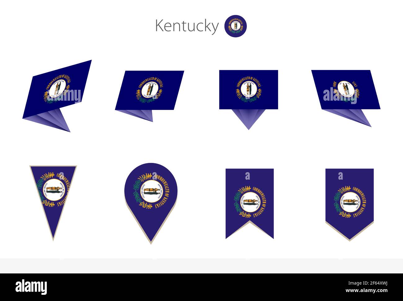 Kentucky US State flag collection, eight versions of Kentucky vector ...