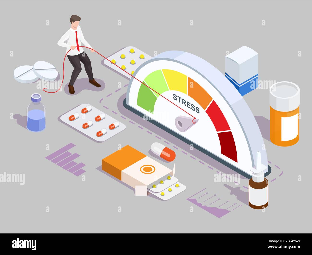 Isometric antidepressant drugs. Man turning mood meter arrow back ...