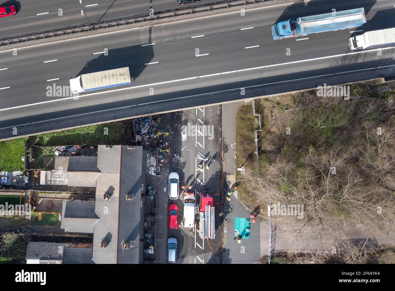 Walsall, West Midlands, UK. 30th Mar, 2021. A house has been severely ...