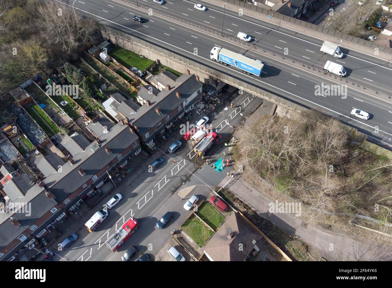 Walsall, West Midlands, UK. 30th Mar, 2021. A house has been severely ...