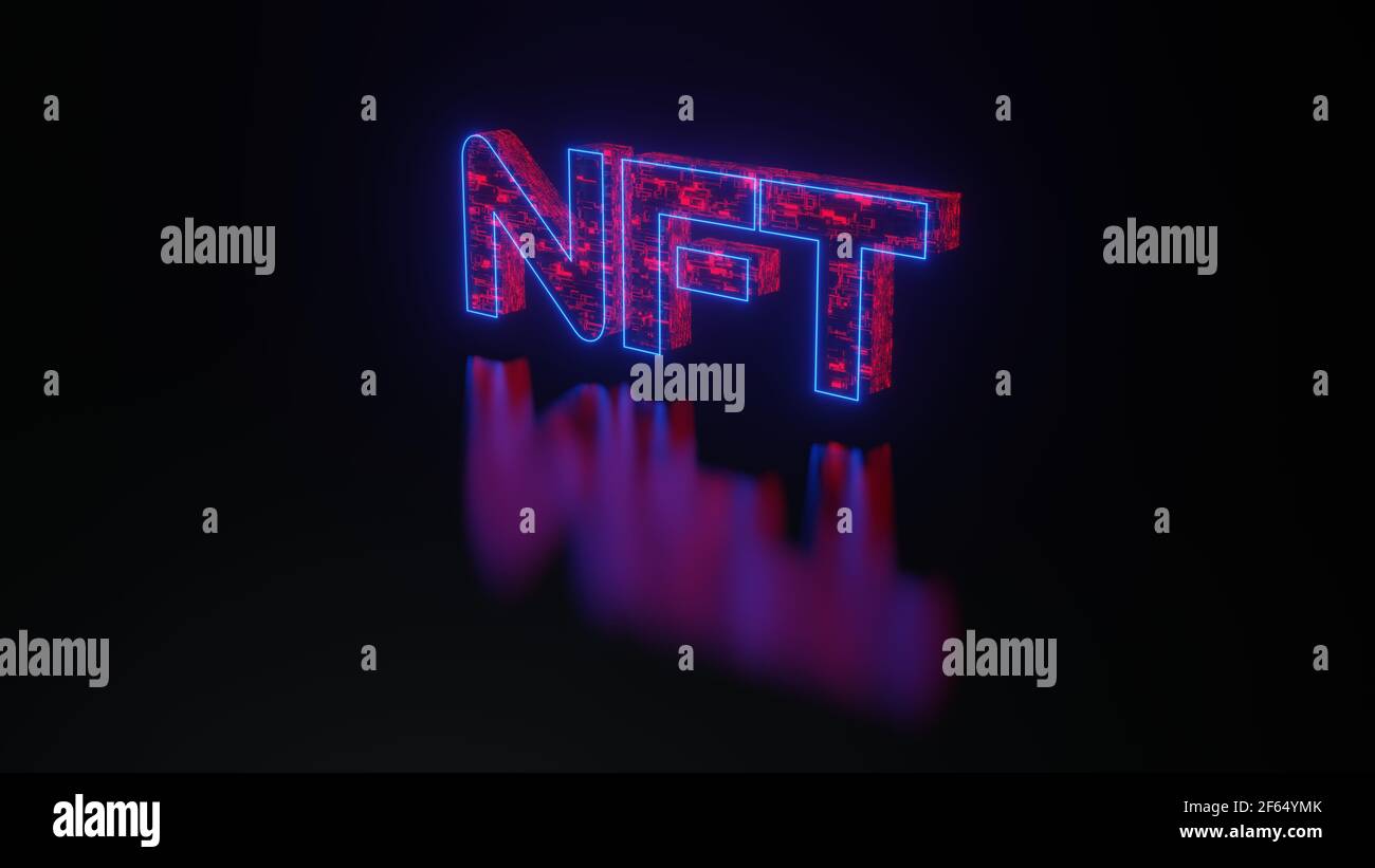 Non-fungible token concept illustration, NFT word with red wires and ...