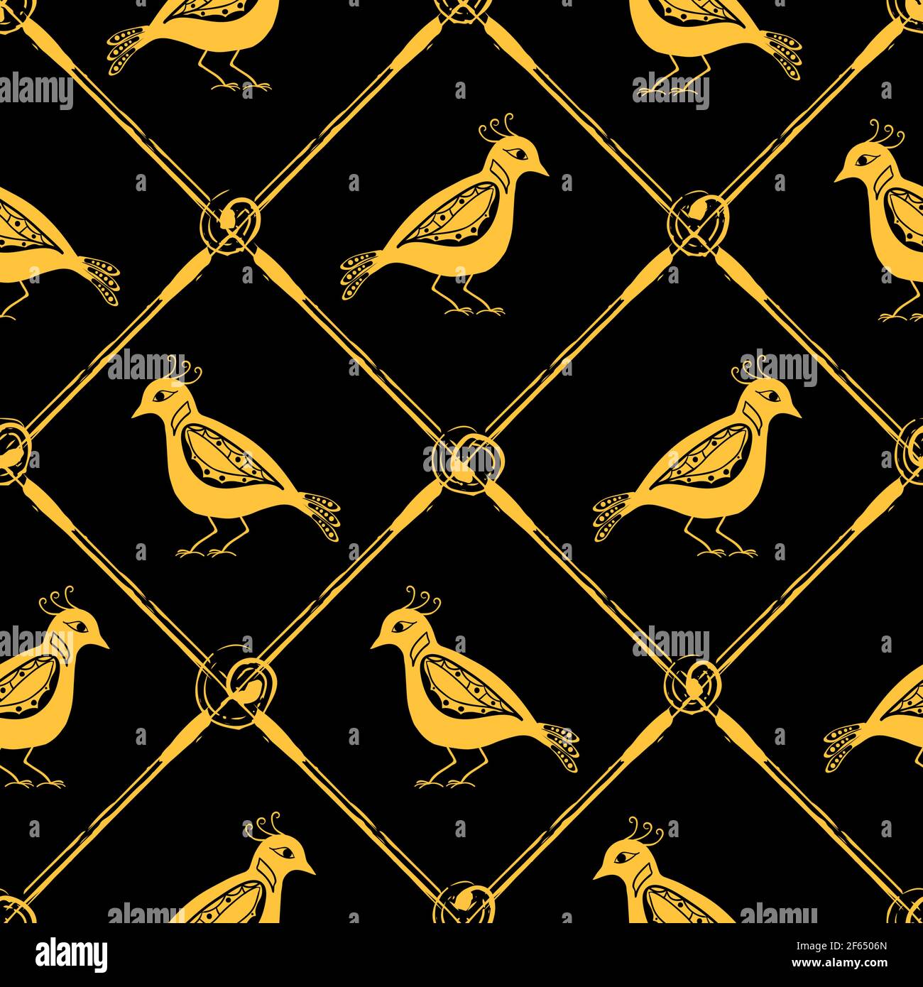 Stylized bird and diagonal grid seamless vector pattern background. Mix ...