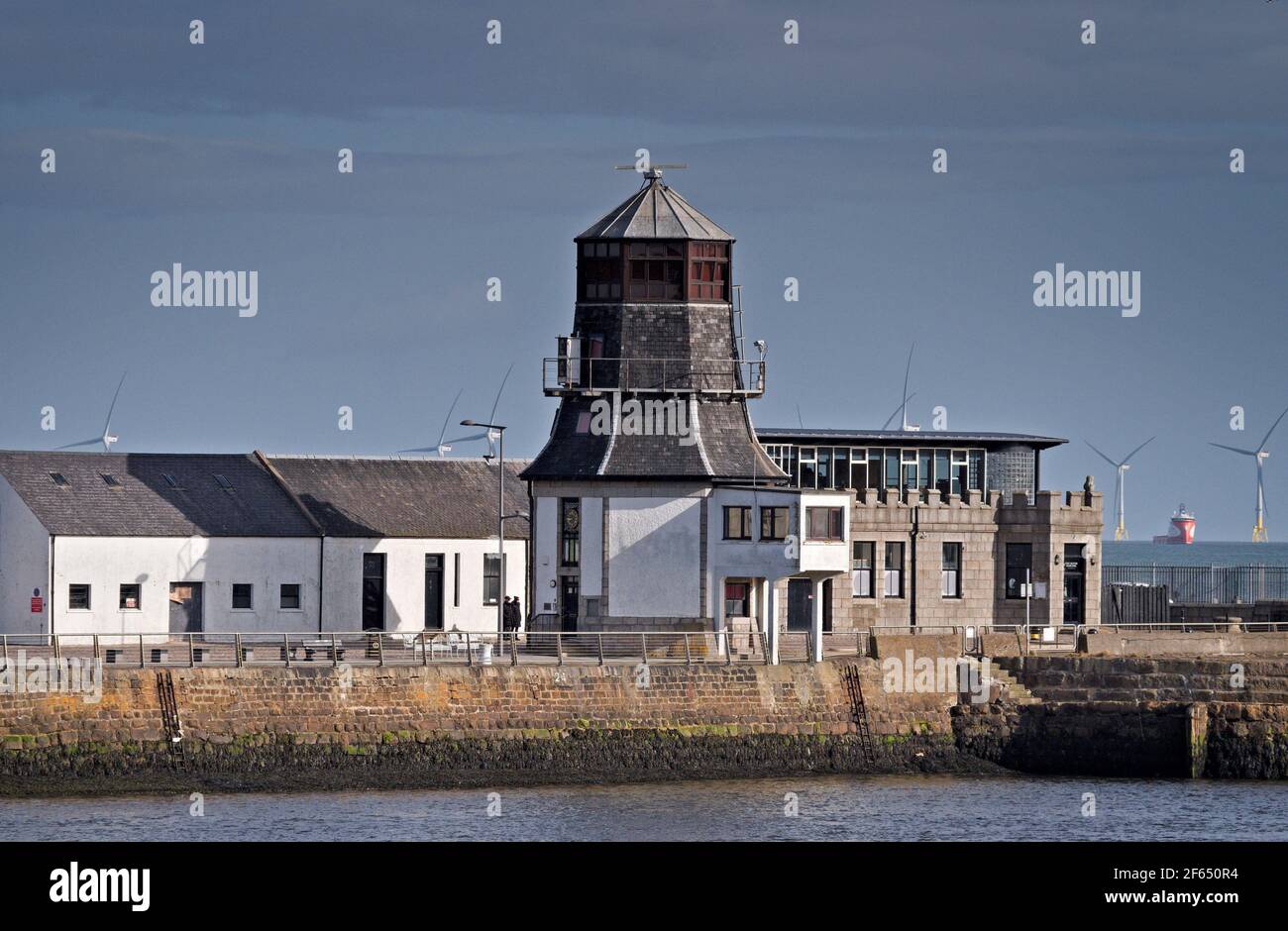 The Old Control Tower on Aberdeen Harbour with the Silver Darling ...