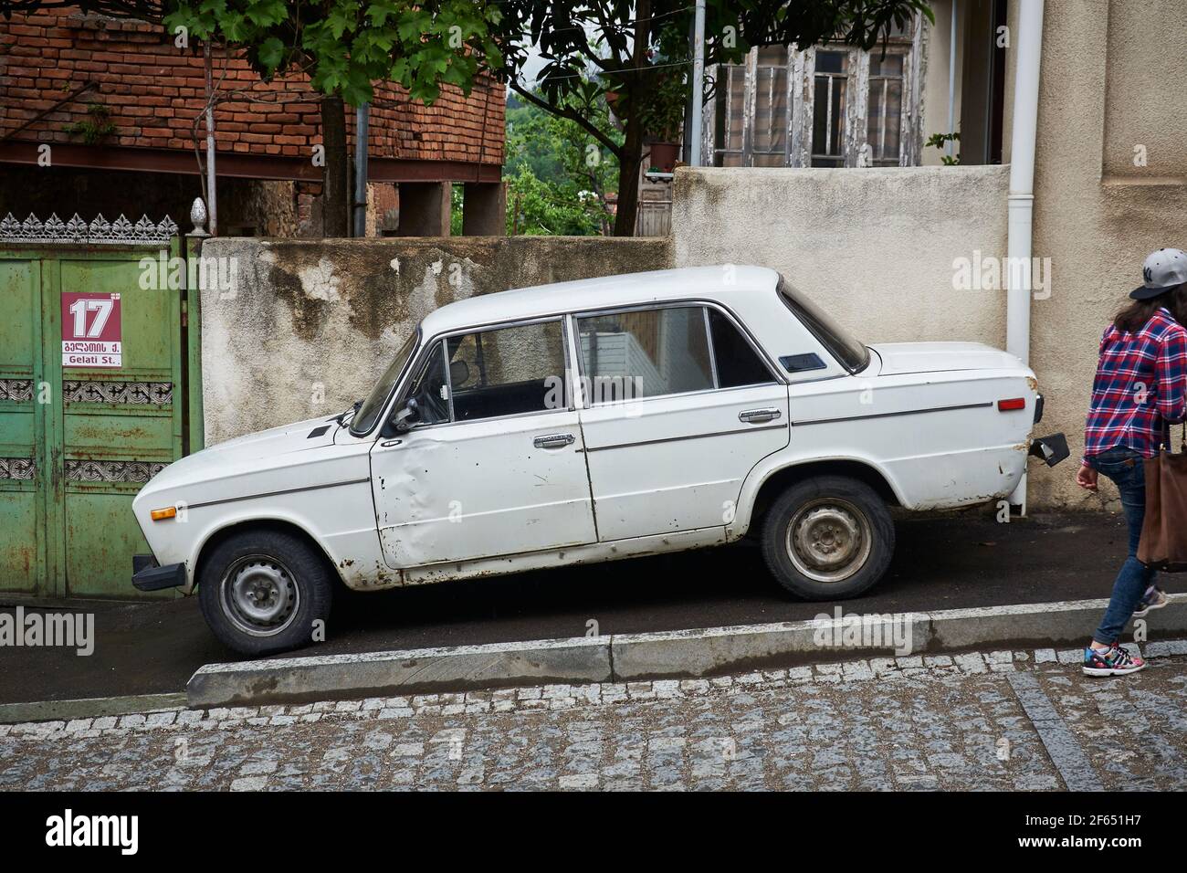 White Lada 2106 parked on the pavement. Kutaisi. Georgia Stock Photo ...