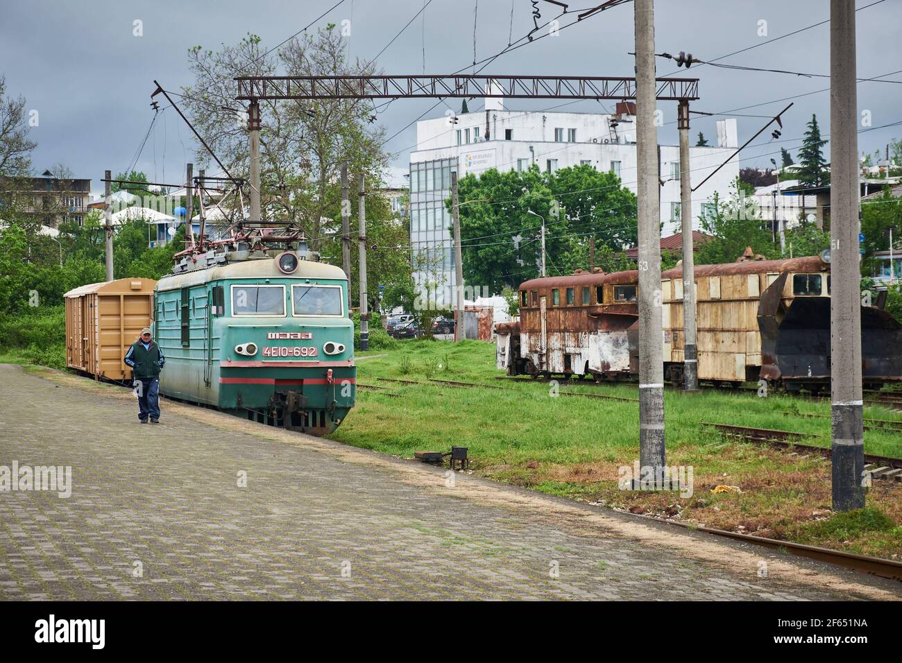 Georgian electric locomotive 4E10-692 at Kutaisi train station. Georgia ...
