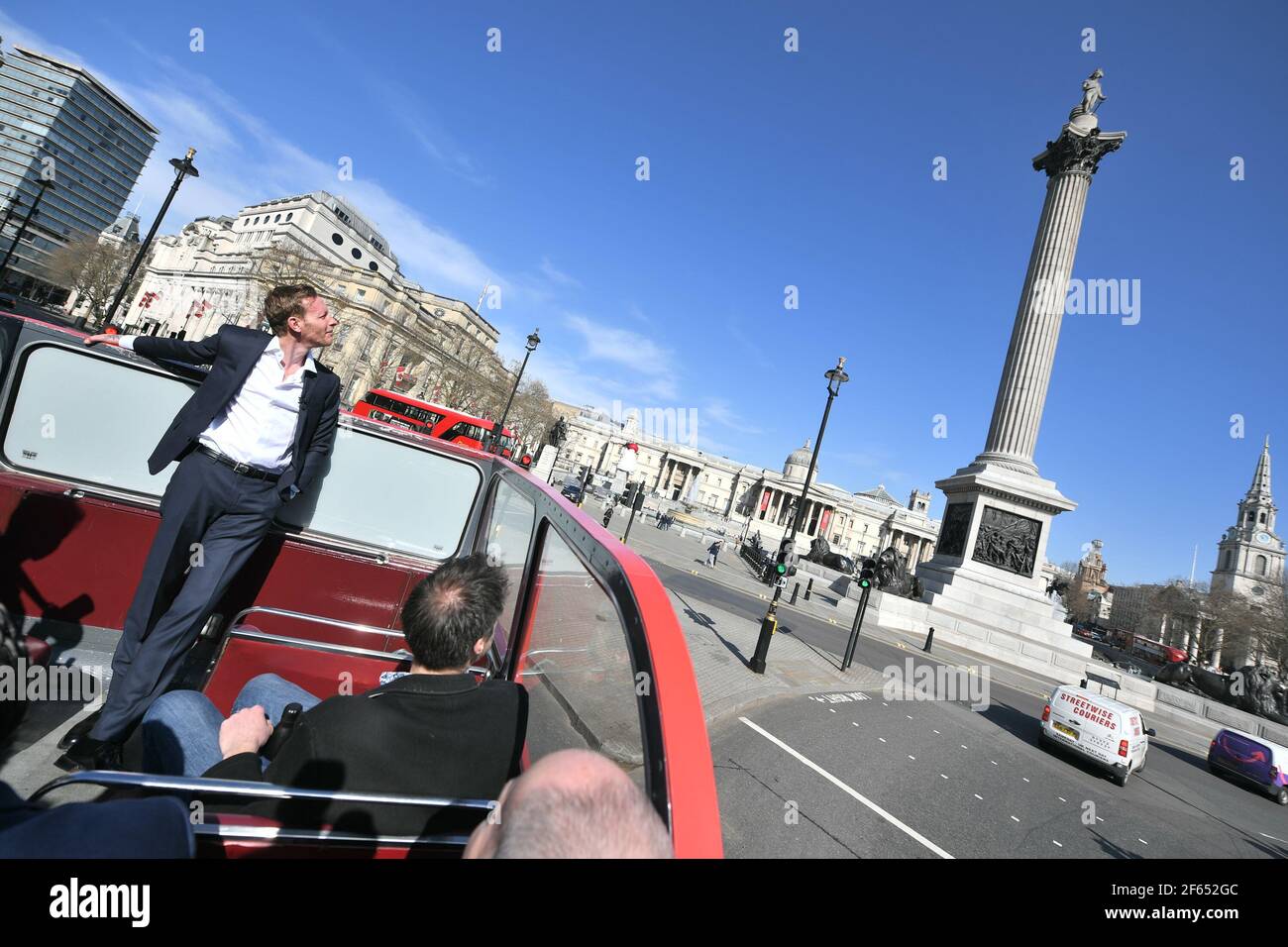 Leader of the Reclaim Party, Laurence Fox, on board his 'Free London ...