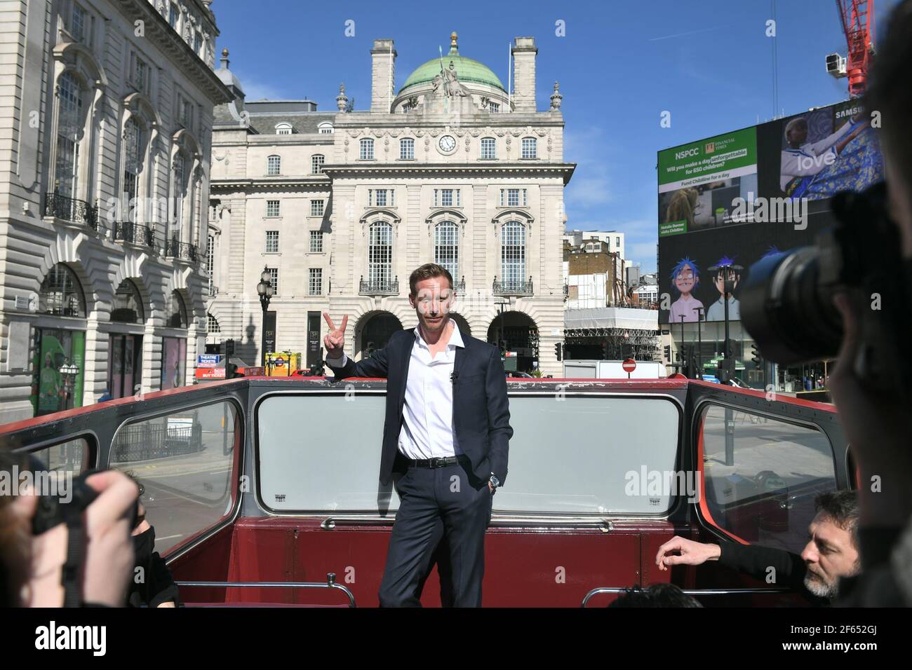 Leader of the Reclaim Party, Laurence Fox, on board his 'Free London ...