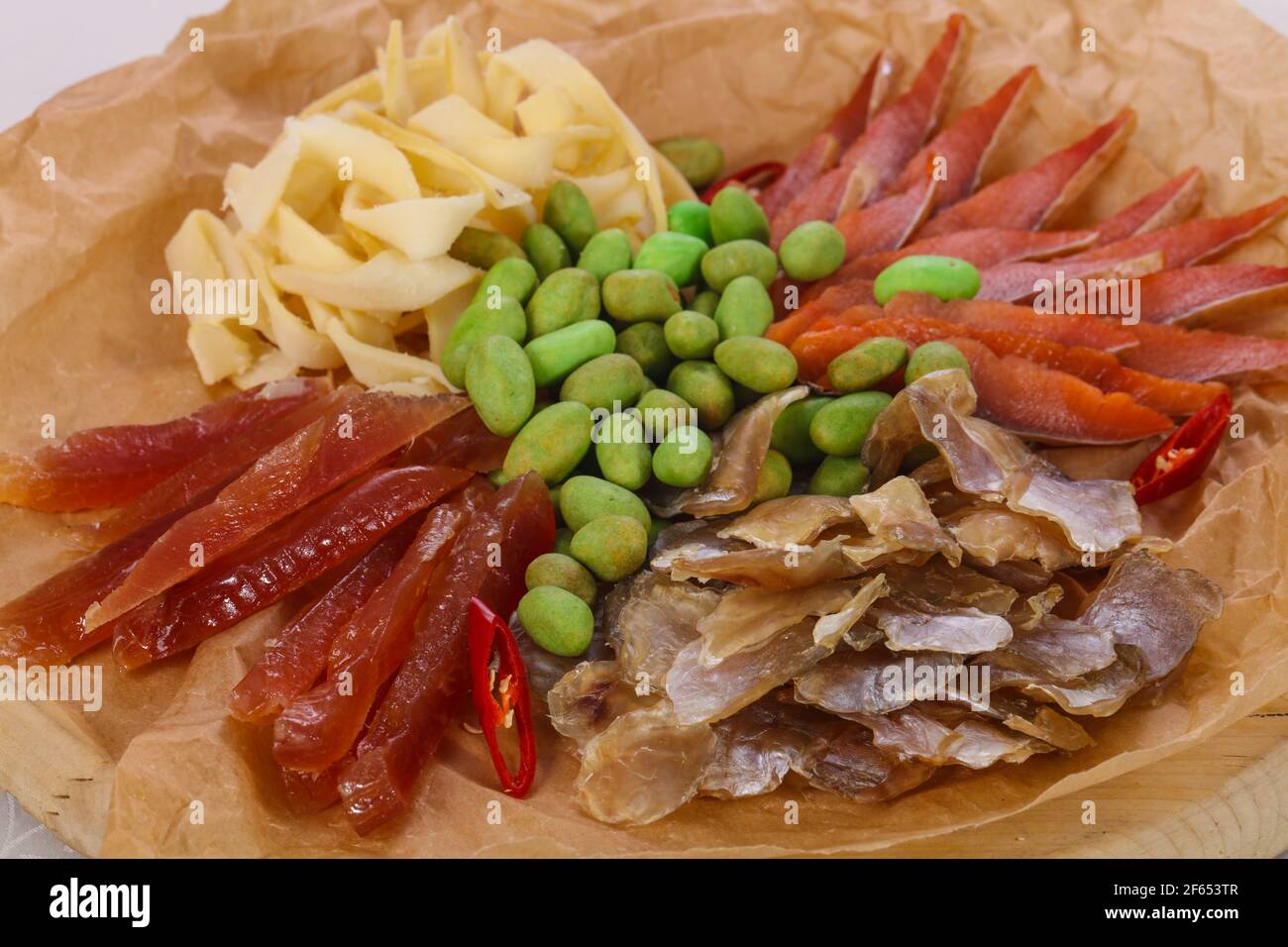 Fish and seafood snack board plate for beer Stock Photo - Alamy