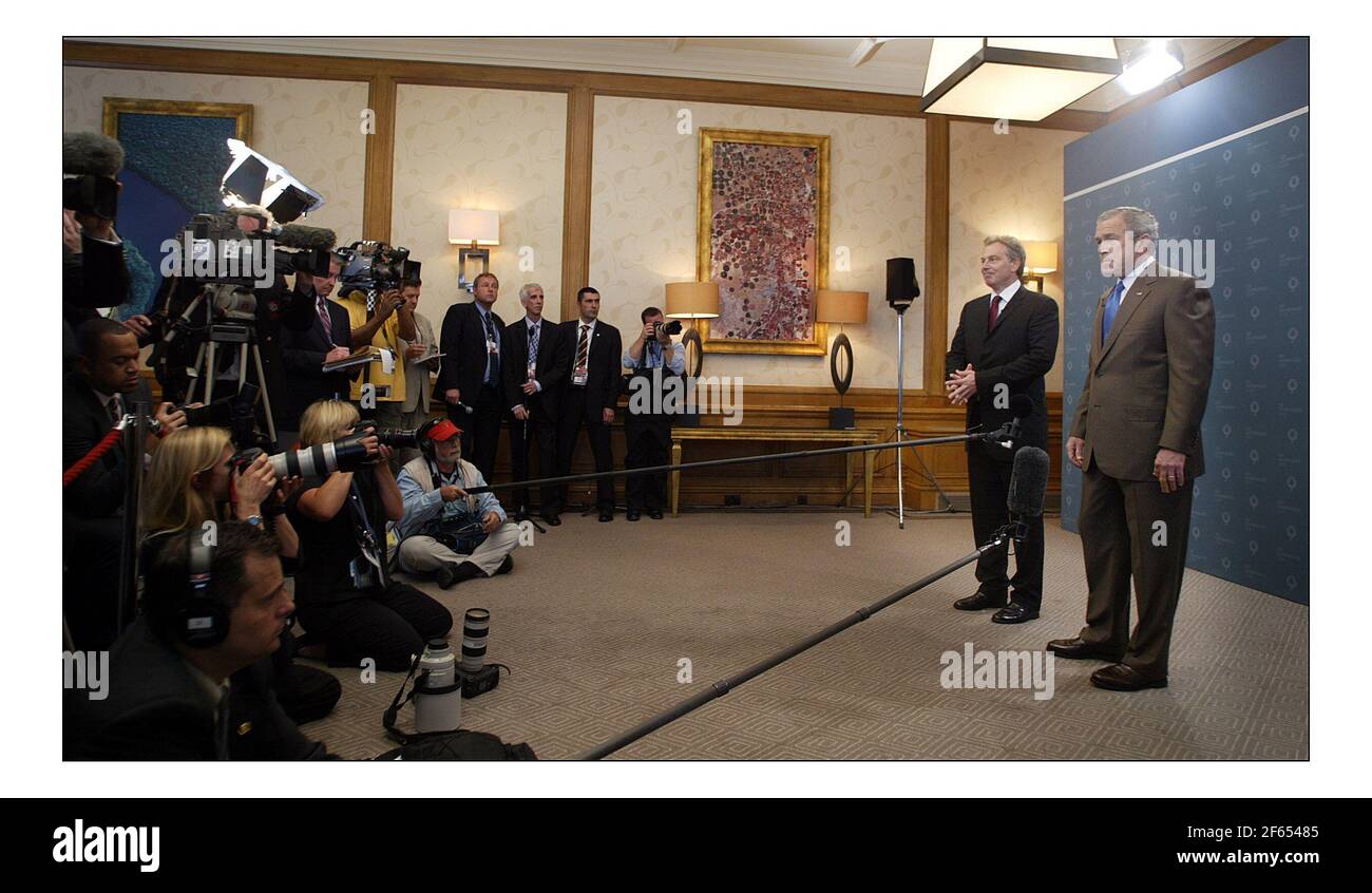 President George Bush and P.M. Tony Blair at a morning press conf at ...