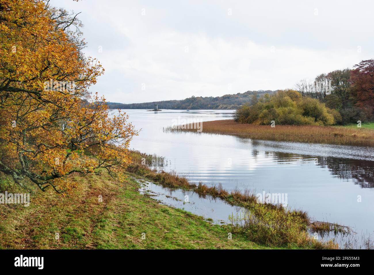 Crom, Northern Irland - 8 November 2020. Lake Erne and old bridge at ...
