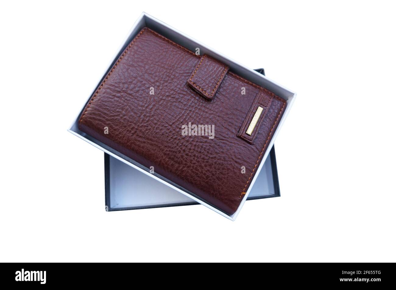new brown men's wallet in gift box isolated on white background Stock ...