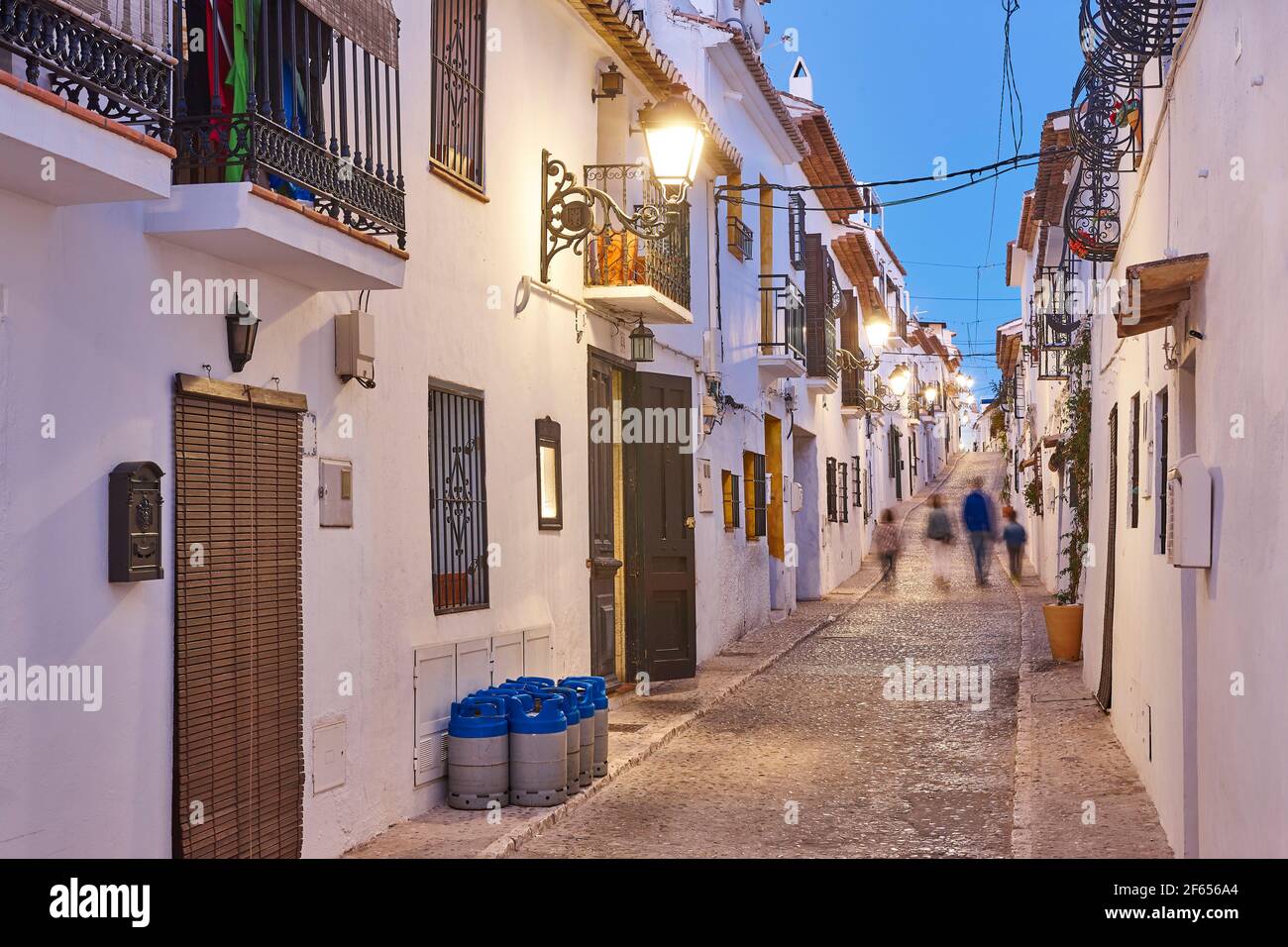 Spanish mediterranean village of Altea. Picturesque white facades at ...