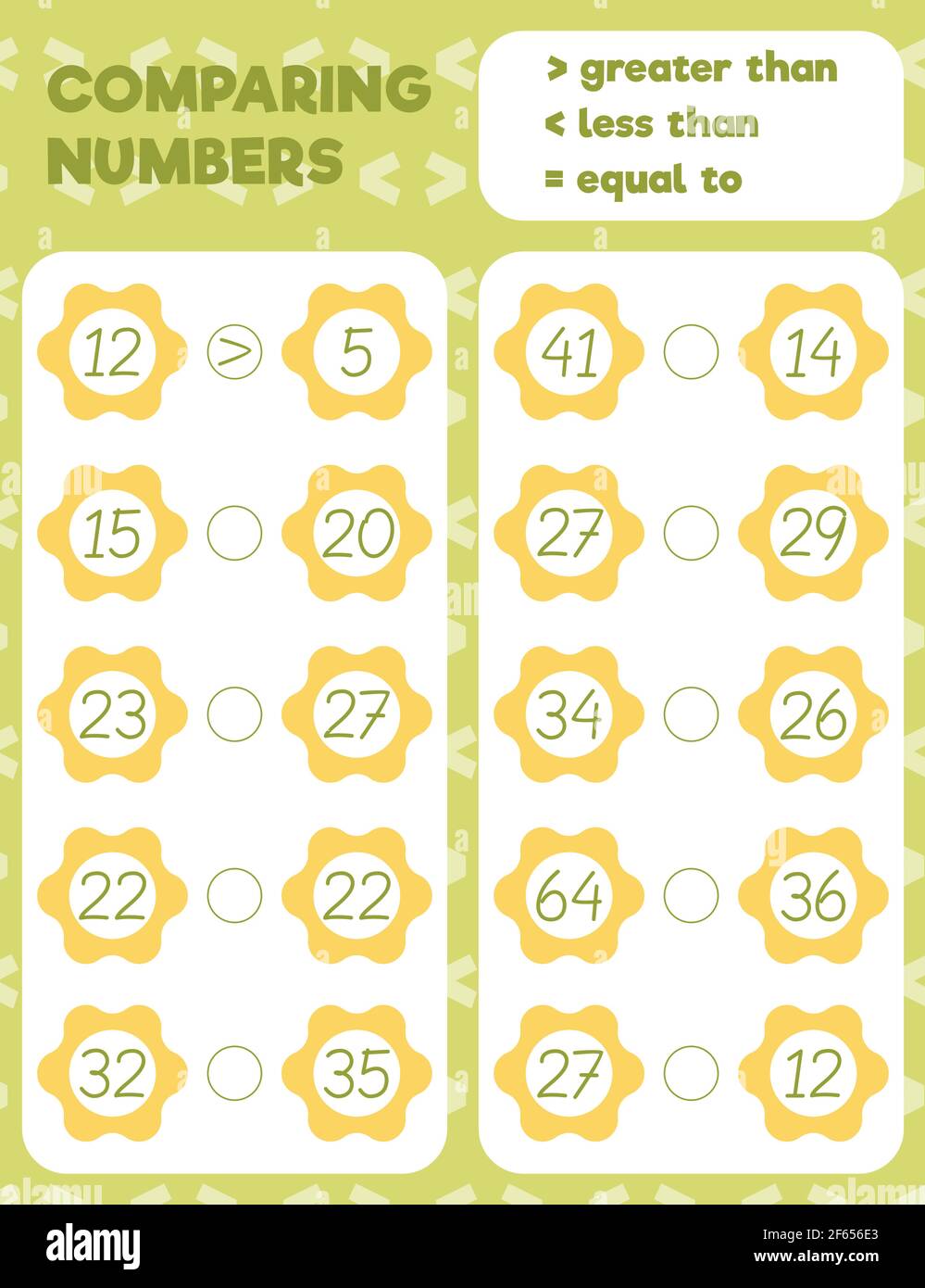 Comparing numbers worksheet practice print sheet. Vector illustration ...