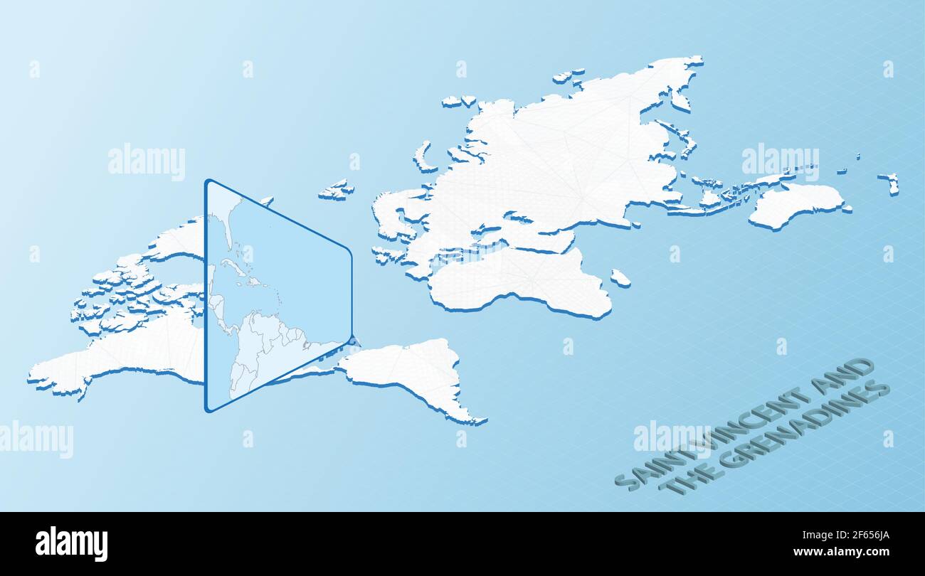 World Map in isometric style with detailed map of Saint Vincent and the ...