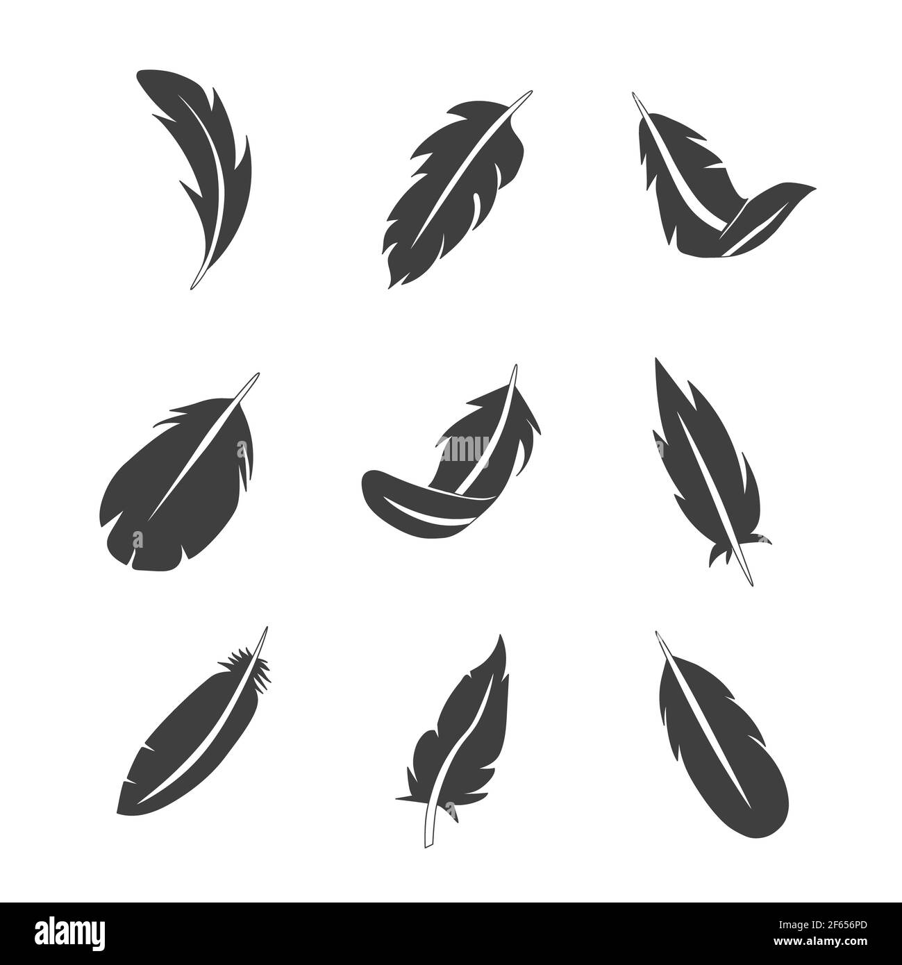 Set of feather flat icon. Pictogram for web. Line stroke. Isolated on ...