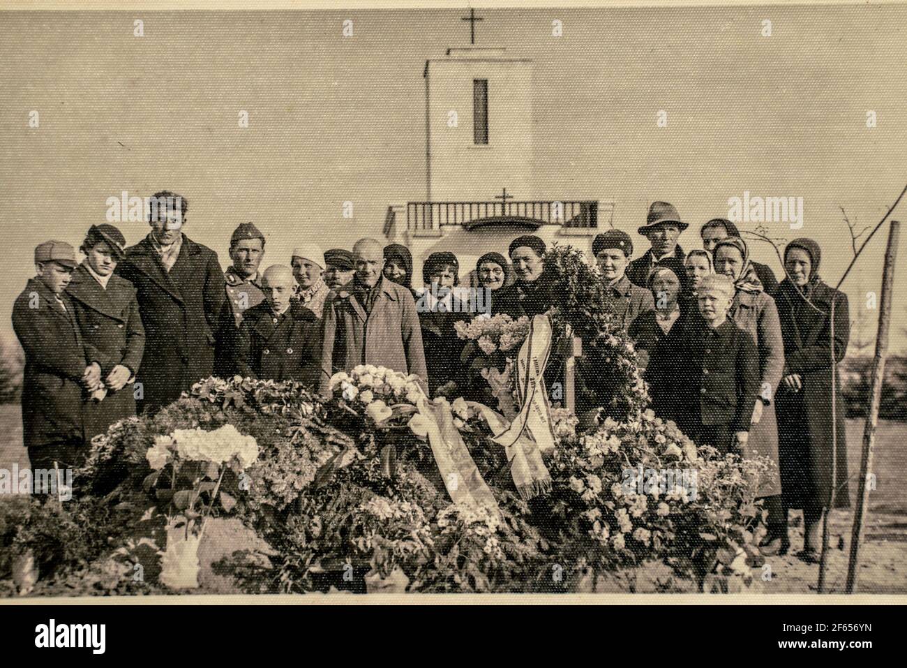 Latvia - CIRCA 1930s: People at funeral ceremony. Group photo in ...