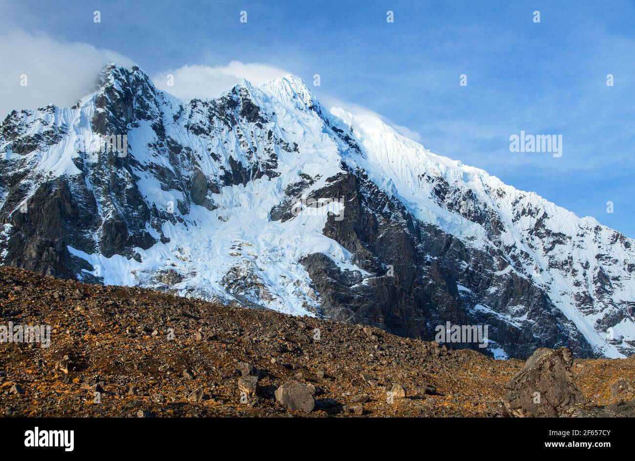 Evening view of mount Salkantay, Salcantay trek in the way to Machu ...
