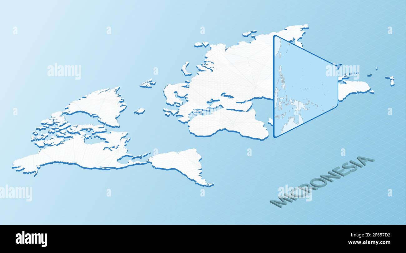 World Map in isometric style with detailed map of Micronesia. Light ...
