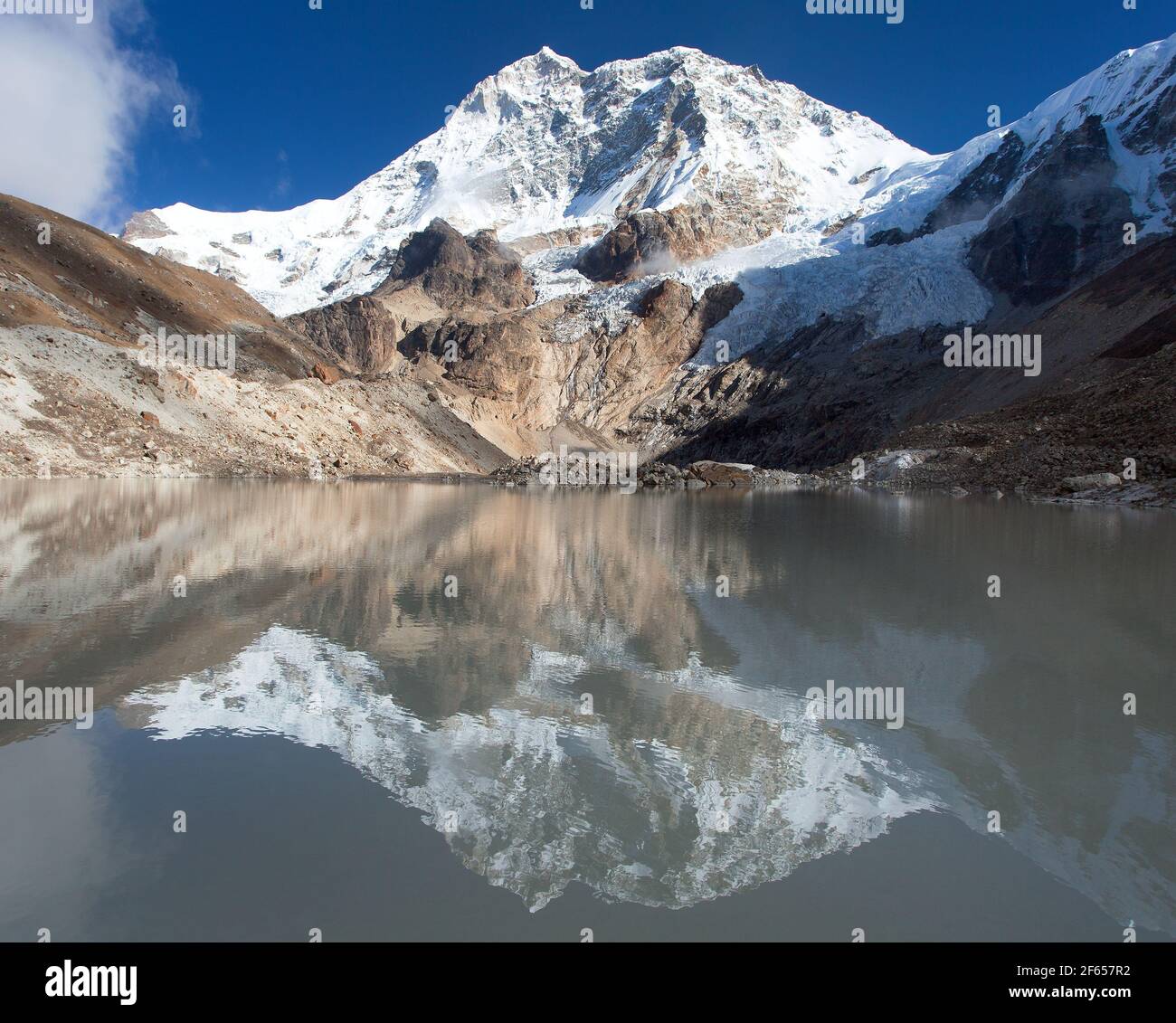 Mount Makalu mirroring in lake, Makalu Barun national park, Nepal ...