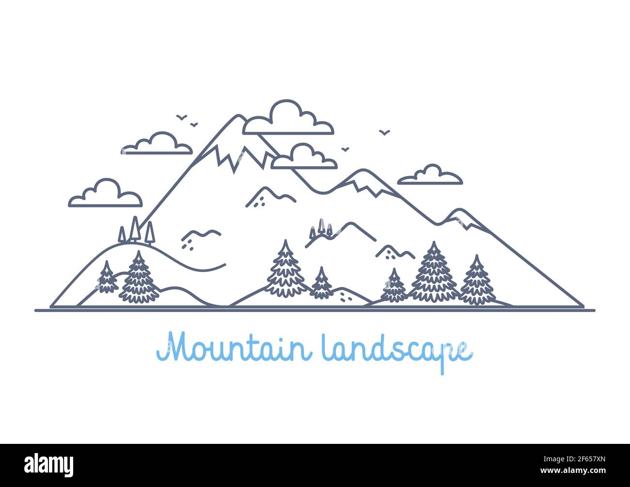 Mountain landscape - linear vector simple illustration on white ...