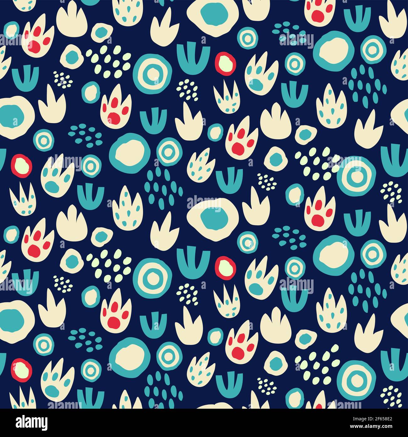 Set of seamless patterns with dinosaur eggs, footprints, abstract ...