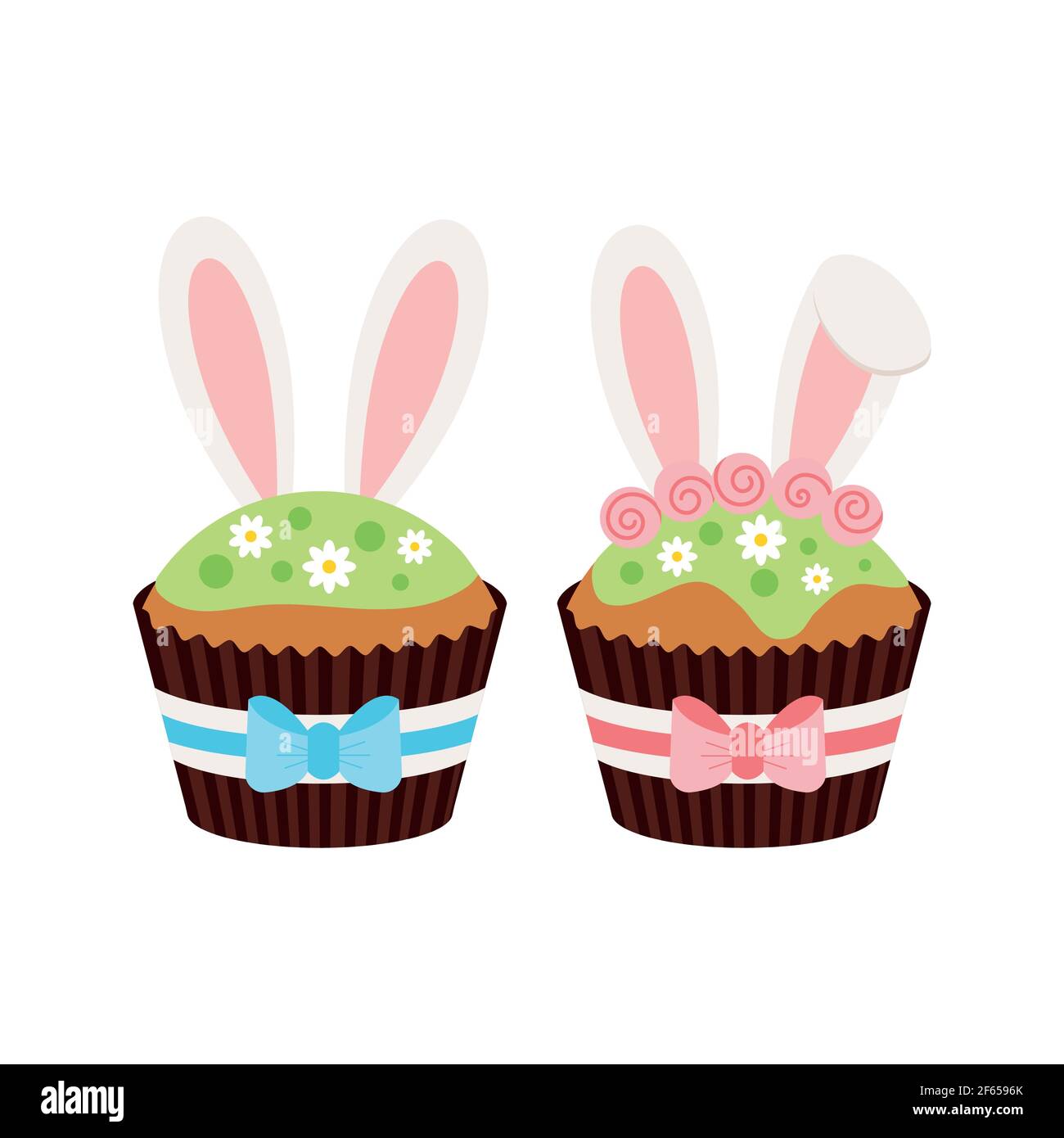 Easter cupcakes with bunny ears set isolated on white background Stock ...