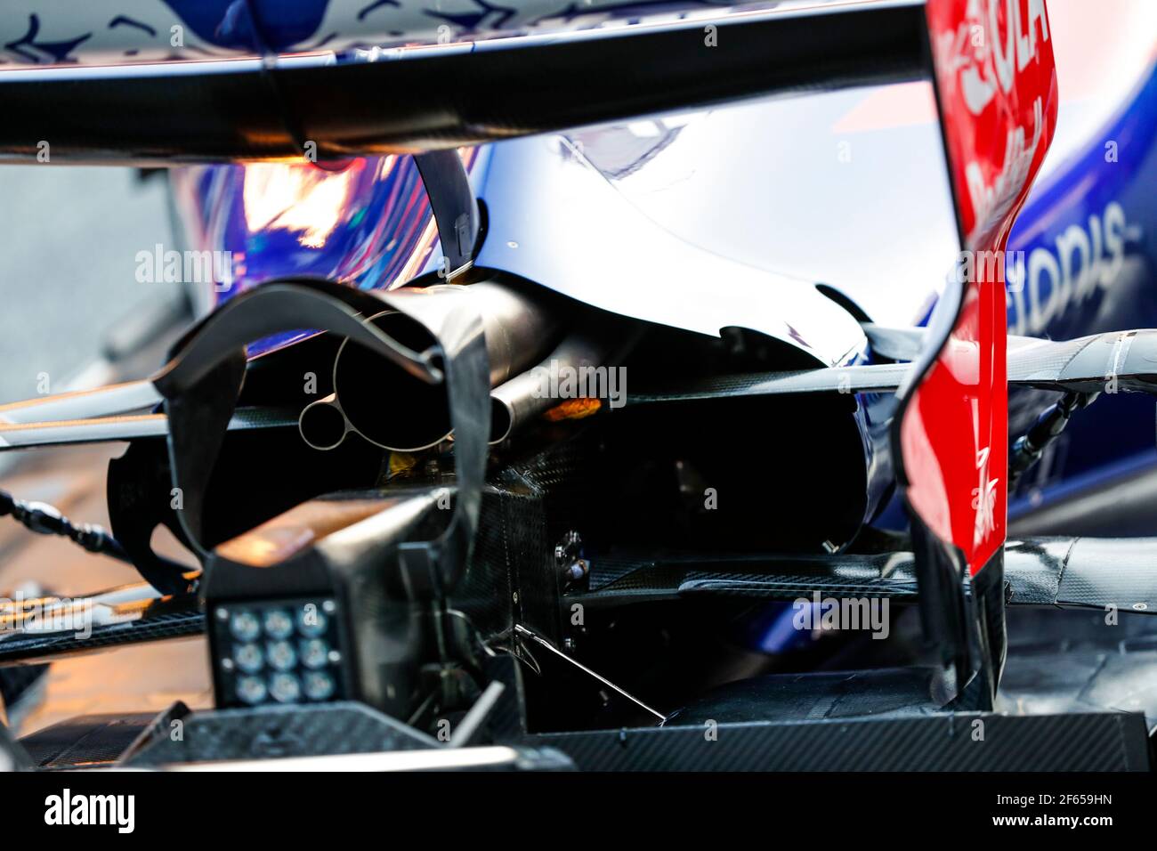 Details of the rear wing and exhaust system during Toro Rosso STR12 ...