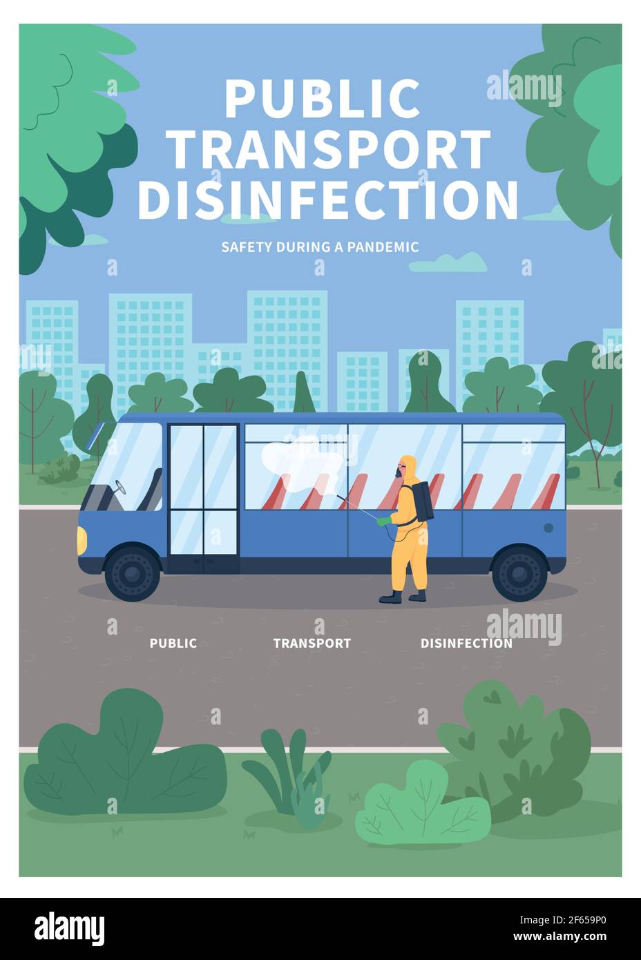 Public transport disinfection poster flat vector template Stock Vector ...
