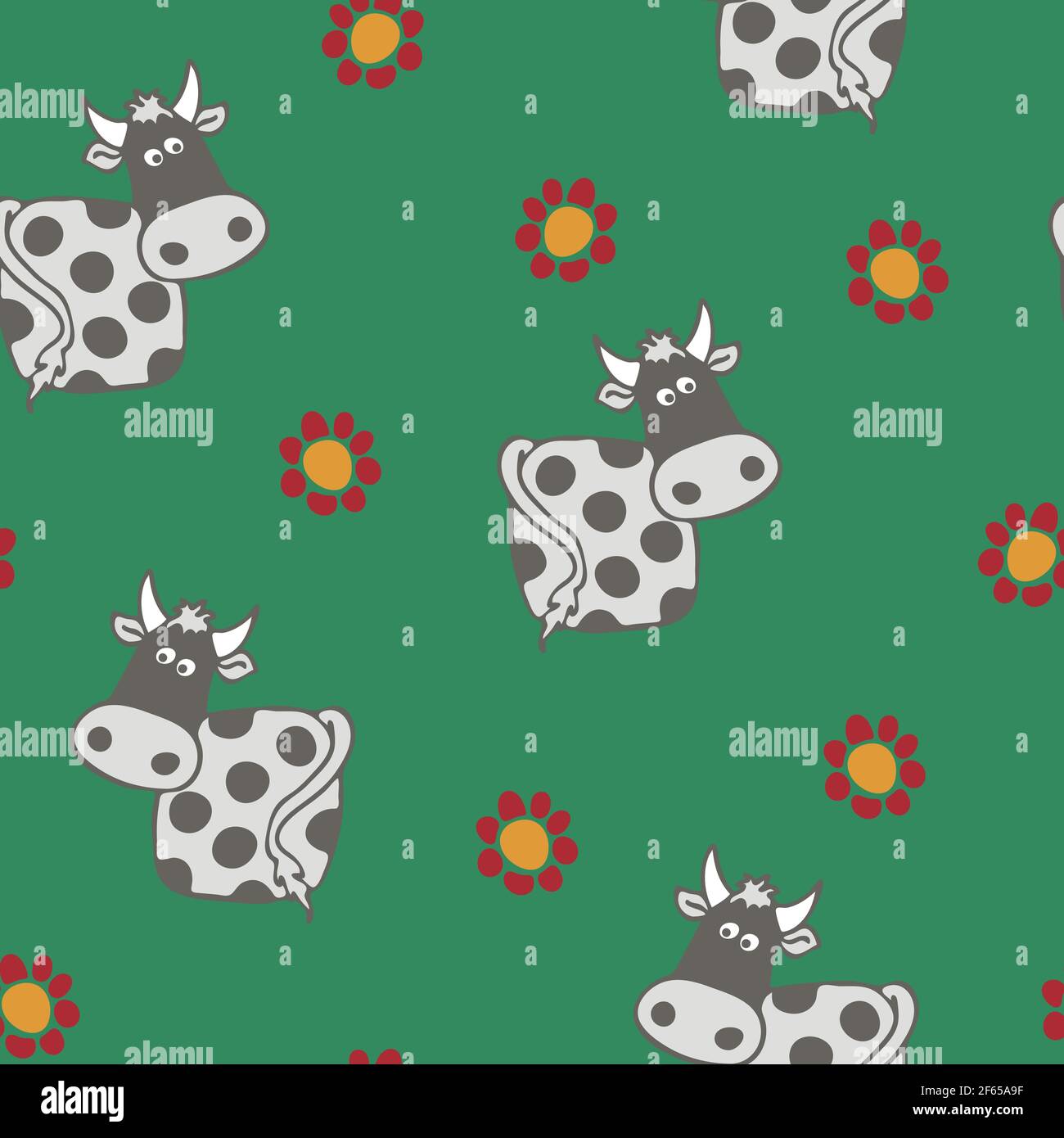 Seamless vector pattern with cows on green background. Simple animal ...