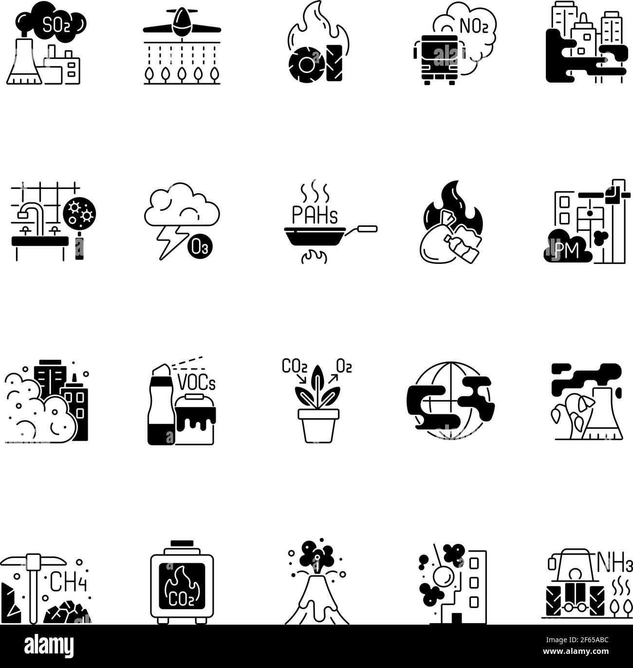 Air pollution black linear icons set Stock Vector Image & Art - Alamy