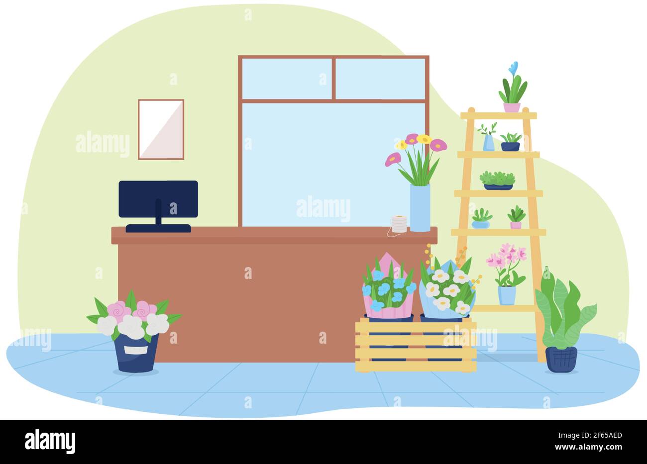 Flower shop interior 2D vector web banner, poster Stock Vector Image ...