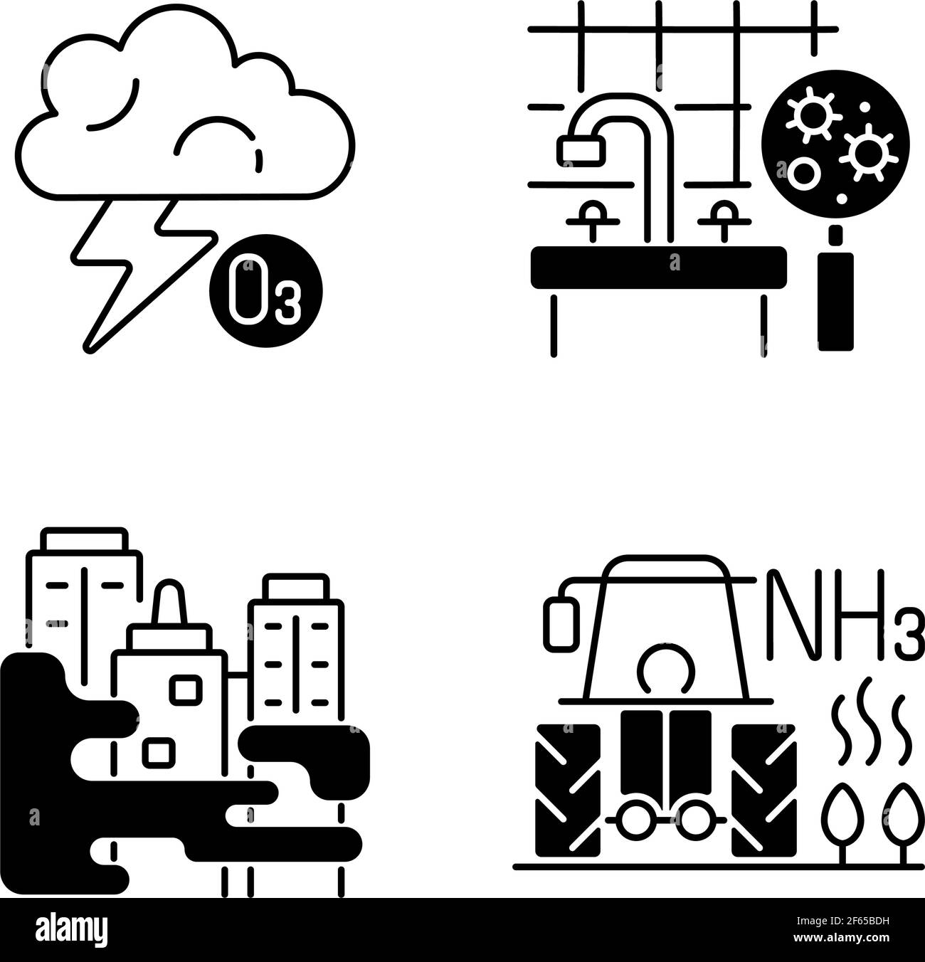 Air pollution black linear icons set Stock Vector Image & Art - Alamy