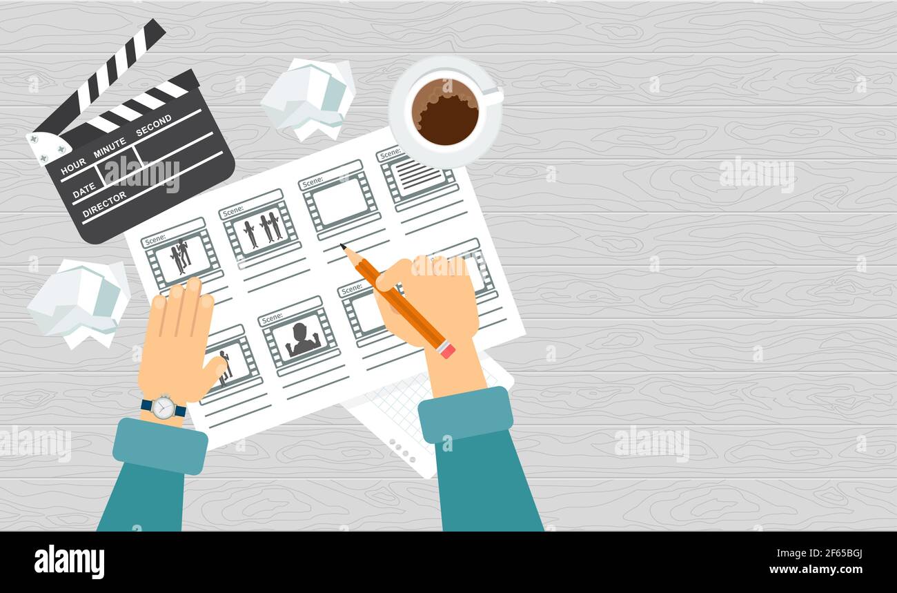 Storyboarding process image. Flat vector cartoon illustration Stock ...