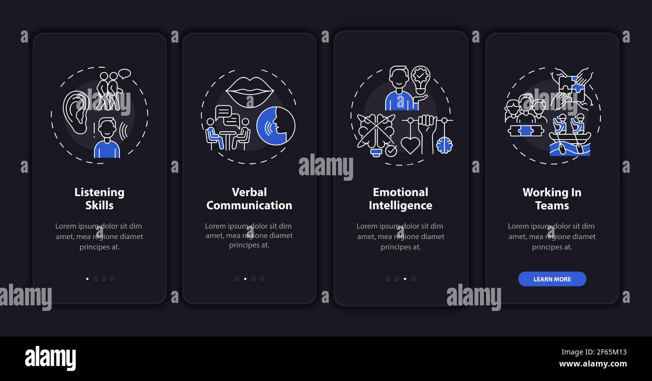 Interpersonal skill self assessment onboarding mobile app page screen with concepts Stock Vector ...