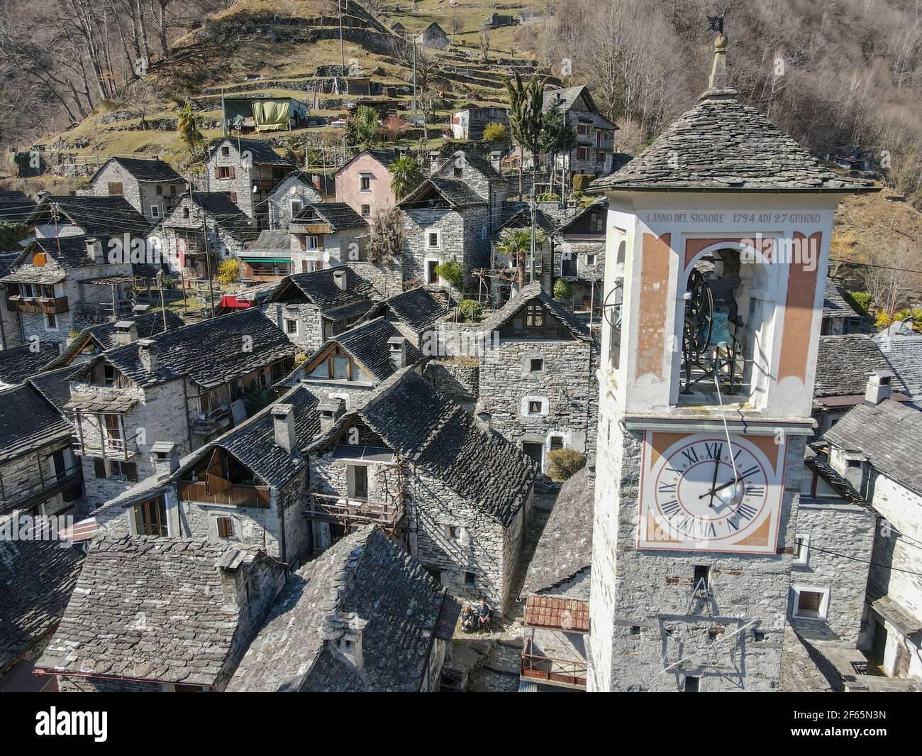 The village of Corippo on Verzasca valley in the Swiss alps Stock Photo ...