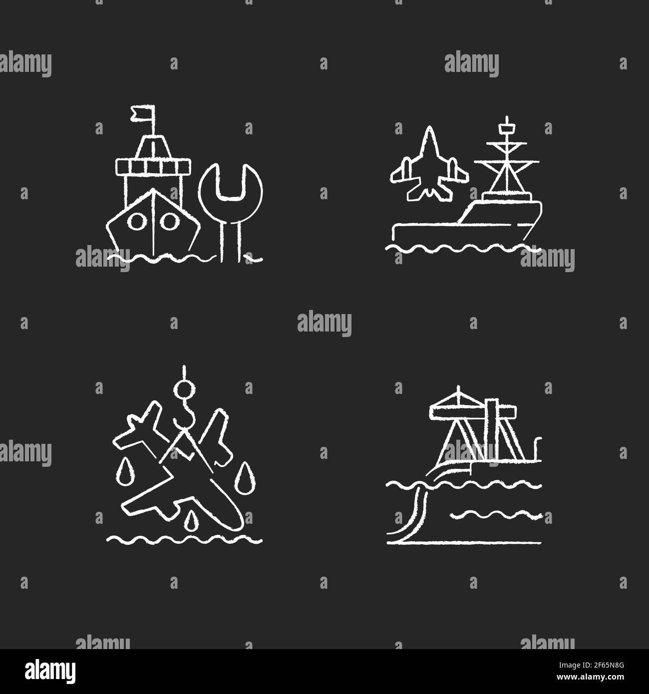 Maritime sector chalk white icons set on black background Stock Vector ...