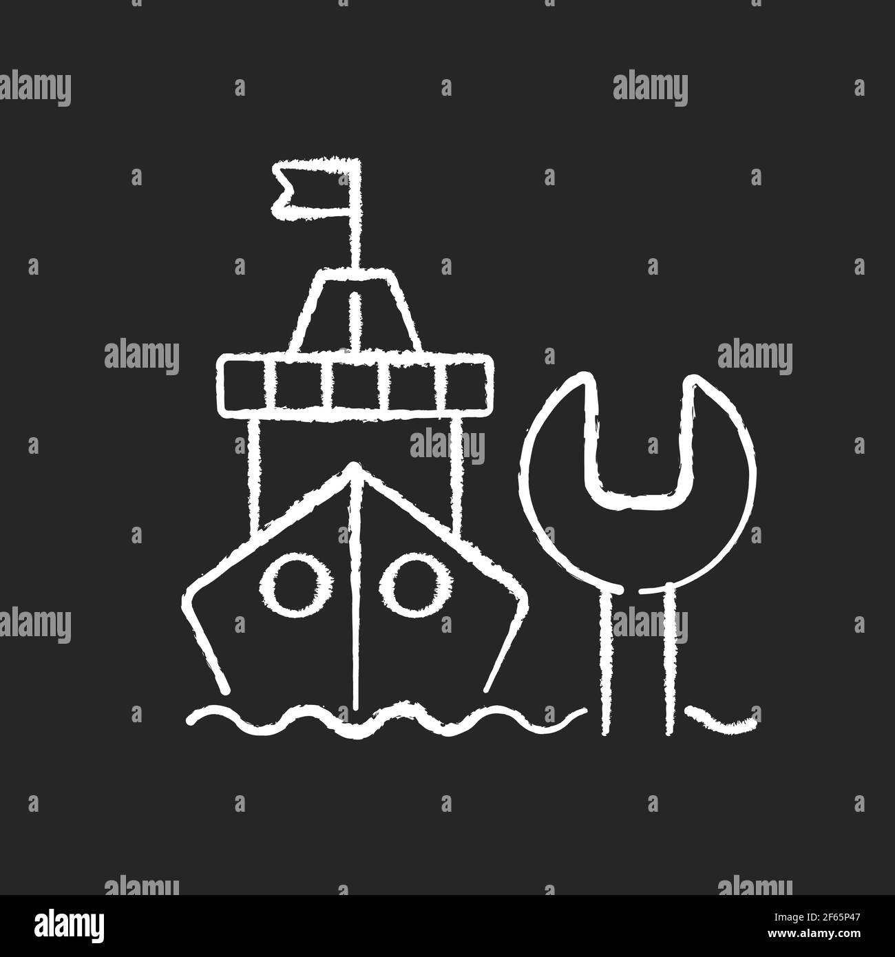 Ship maintenance and repair chalk white icon on black background Stock ...