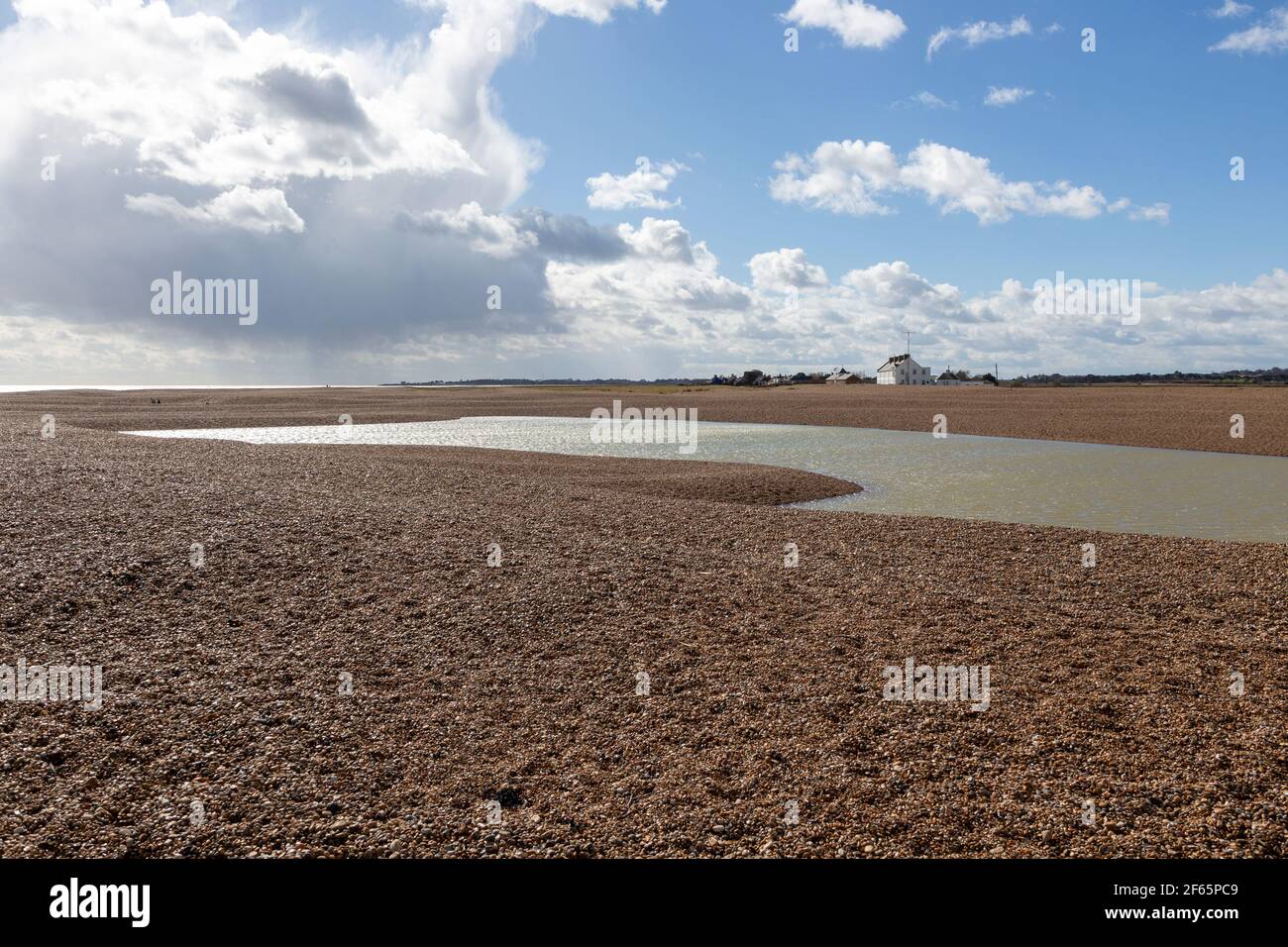 Coastal landscape beach and lagoon, Hollesley Bay , Shingle Street ...
