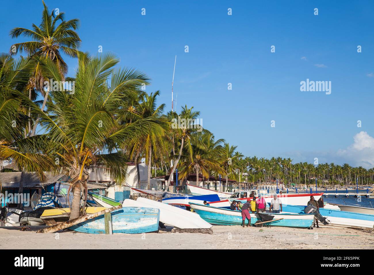 Dominican Republic, Punta Cana, Playa Cabeza de Toro, Boats on beach ...