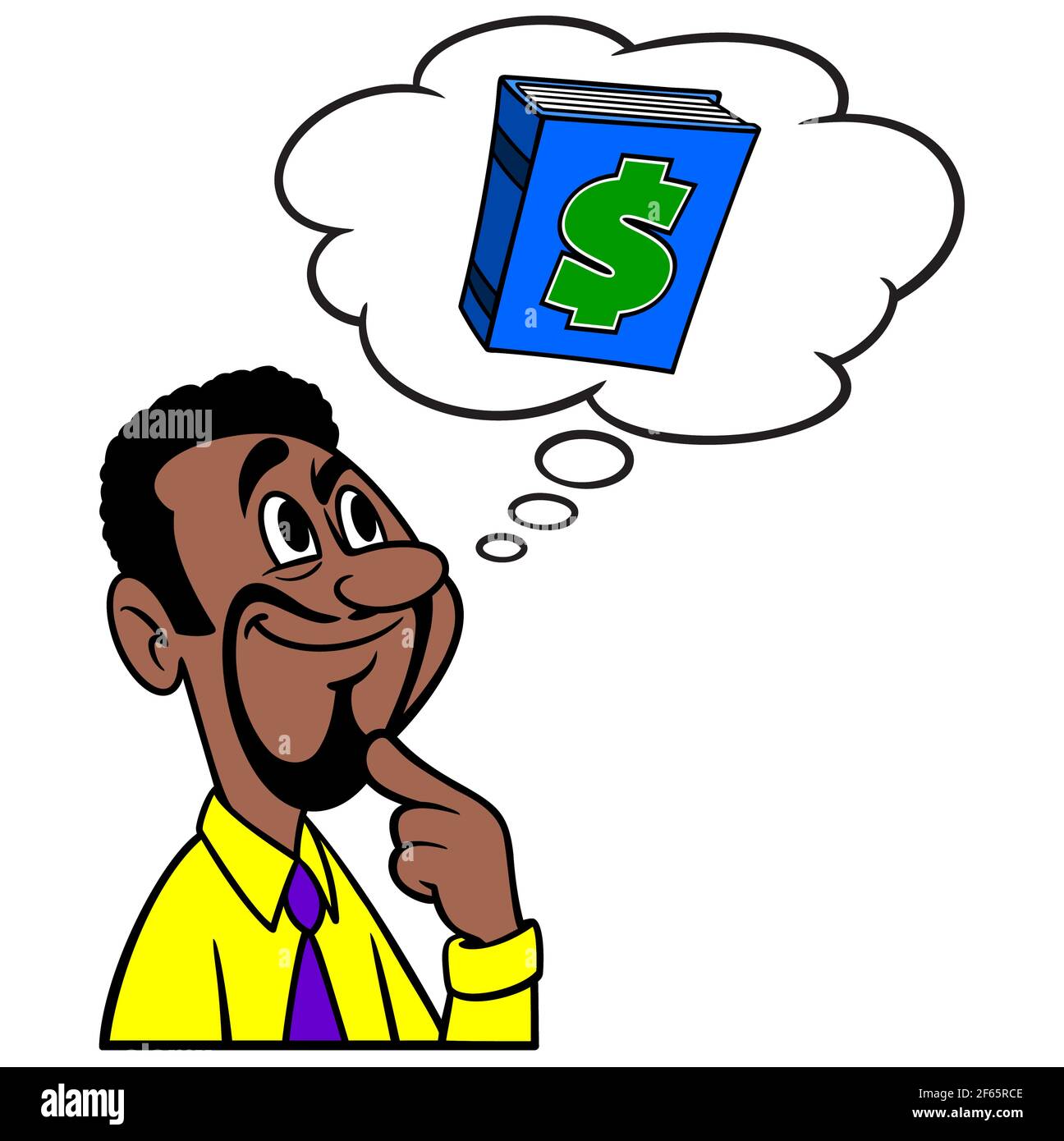 Man thinking about Blue Book Value - A cartoon illustration of a man ...