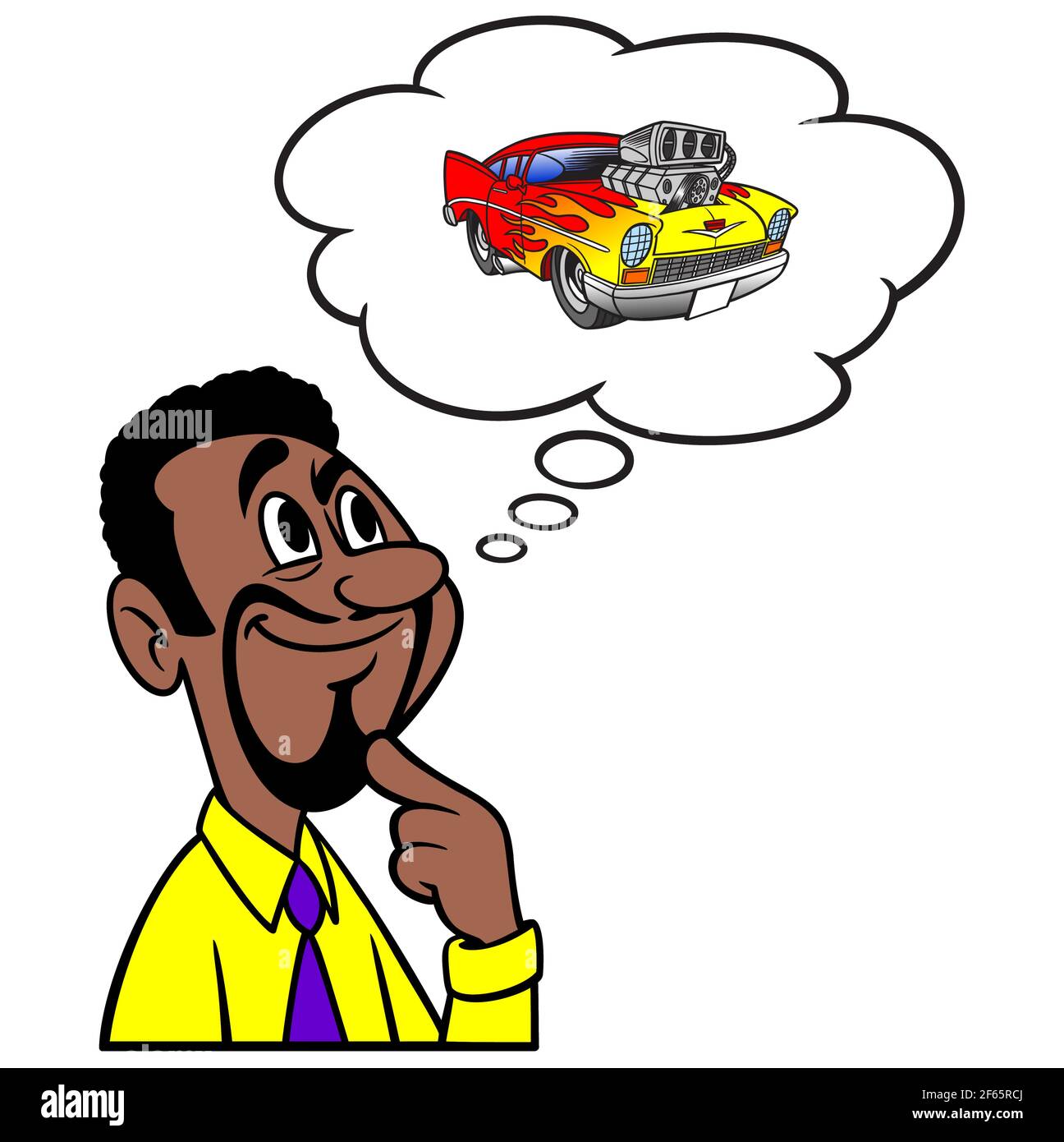 Man thinking about a Car Show - A cartoon illustration of a man ...