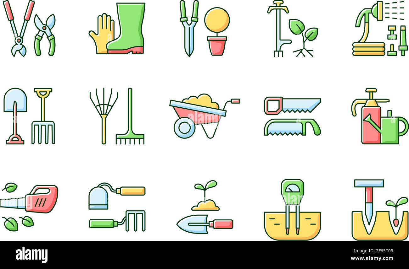 Gardening tools RGB color icons set Stock Vector Image & Art - Alamy