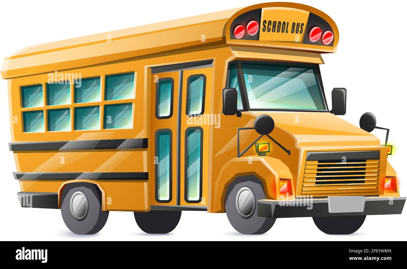 Vector cartoon style yellow school bus car, isolated on white ...