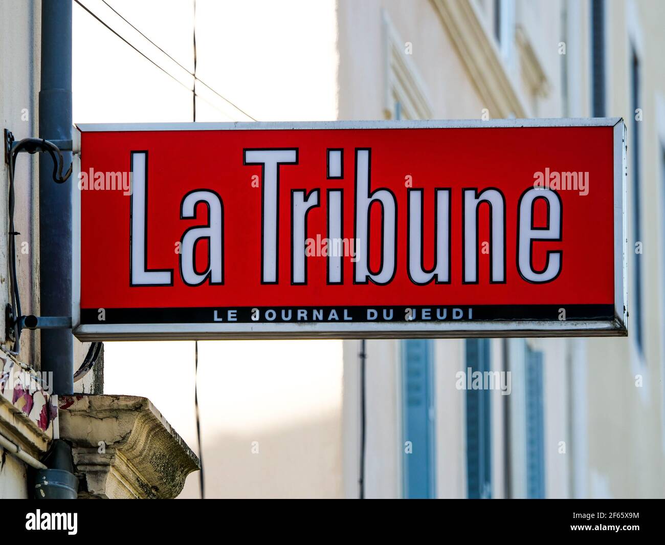 La Tribune, local newspaper sign, Montelimar, Drome, France Stock Photo ...